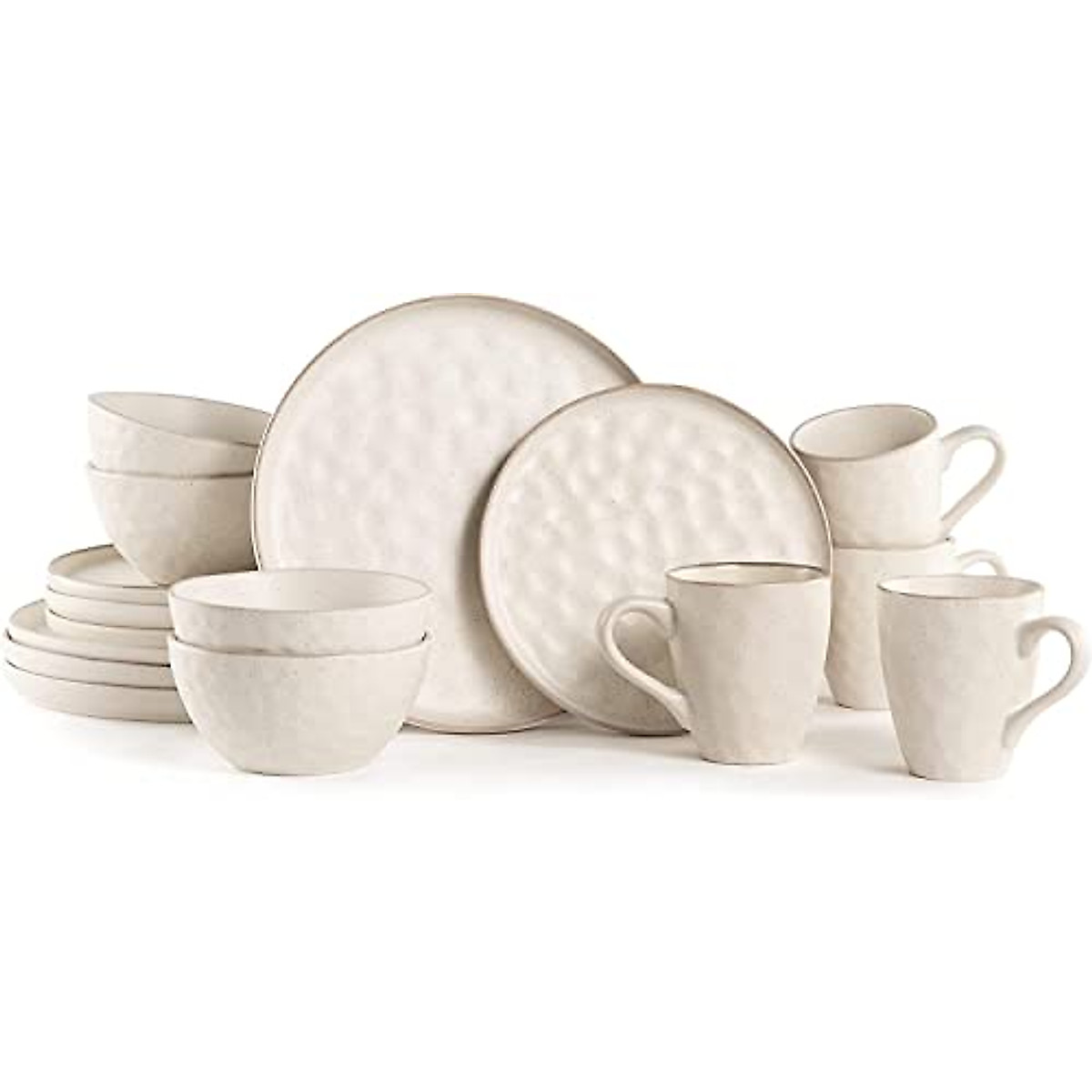 Potter's Corner by Maison Neuve 16-Piece Dinnerware Set Service for 4 - Hand Crafted Bowls and Plates Set w/Mugs, Stoneware Dinnerware Set, Microwave & Dishwasher Safe Plate Set - Oxford White