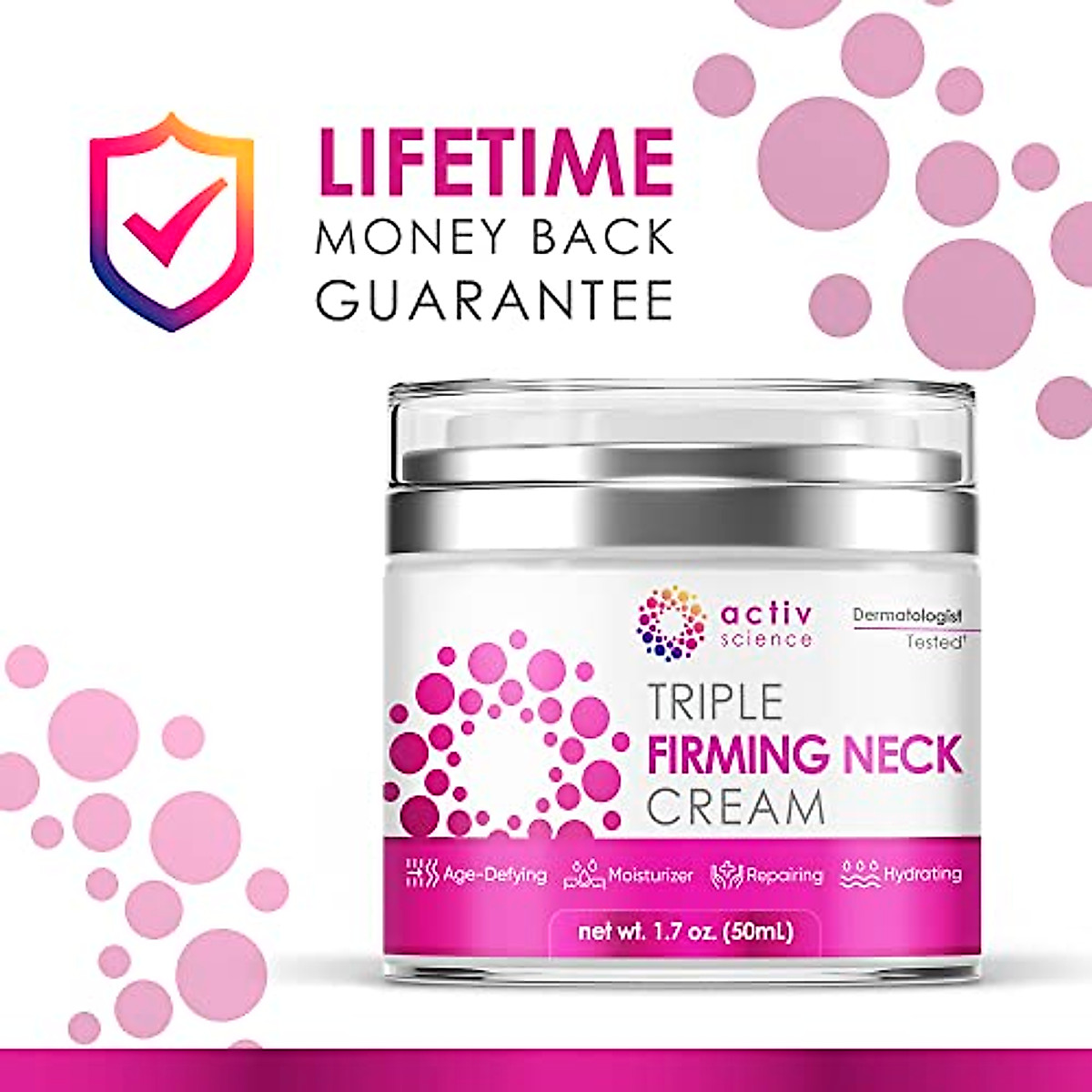 ActivScience Neck Firming Cream - Natural Anti-Aging Facial Moisturizer with Retinol Collagen & Hyaluronic Acid - Double Chin Reducer - Day & Night Anti-Wrinkle Cream - Firming, Hydrating Face Cream - 1.7Oz