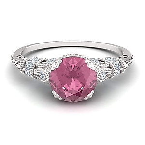 Diamondere Natural and Certified Pink Tourmaline and Diamond Engagement Ring in 14K White Gold, 1.11 Carat Art Deco Engagement Ring for Women, US Size 6.5