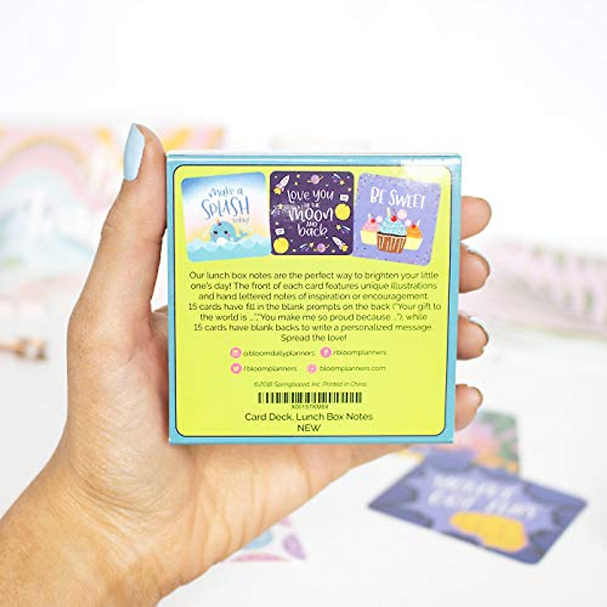 bloom daily planners Lunch Box Note Card Deck - Cute Sentimental Quote Cards for Kids - Set of Thirty 3" x 3" Cards - Assorted Designs