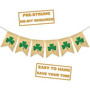 FAKTEEN St. Patrick's Day Glitter Shamrock Clover Burlap Banner - Green and Light Green Color Irish Party Supplies Home Hanging Garland Decor