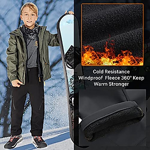 linlon Kids Boys Girls Youth Waterproof Hiking Ski Snow Pants Elastic Waist Warm Insulated Pants,9037-Black-2XL(9-10 Years)