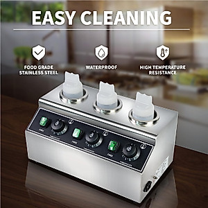 Generic Electric Sauce Warmer Dispenser Commercial Hot Fudge Sauce Bottle Warmer Nacho Cheese Warmer Dispenser with 650ml Bottles 30-85℃ Adjustable, Silver
