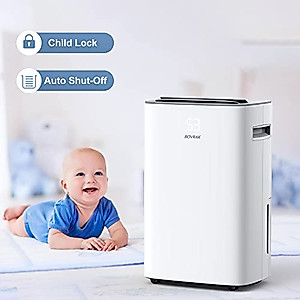 ROVRAK 50 Pint 3500 Sq. Ft. Dehumidifier 3 Modes Adjustable Household Dehumidifier, with Auto or Manual Drainage and 0.66 Gallon Water Tank Capacity for Living Room Wardrobe Garage