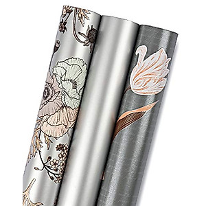 MAYPLUSS Wrapping Paper Roll - Mini Roll - 17 inch X 120 inch Per roll - 3 Different Silver Design (42.3 sq.ft.ttl)