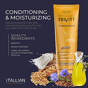 Itallian Hairtech Conditioner Cream for Chemical Treated Hair 8.45 fl oz. - Deep Conditioning and Moisturizing Dry, Damaged and Keratin Brazilian Blowouts With Natural Oils - Professional Trivitt
