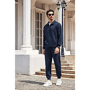 COOFANDY Men's Tracksuit 2 Piece Quarter Zip Sweatsuit Workout Plaid Jacquard Jogging Suit Set