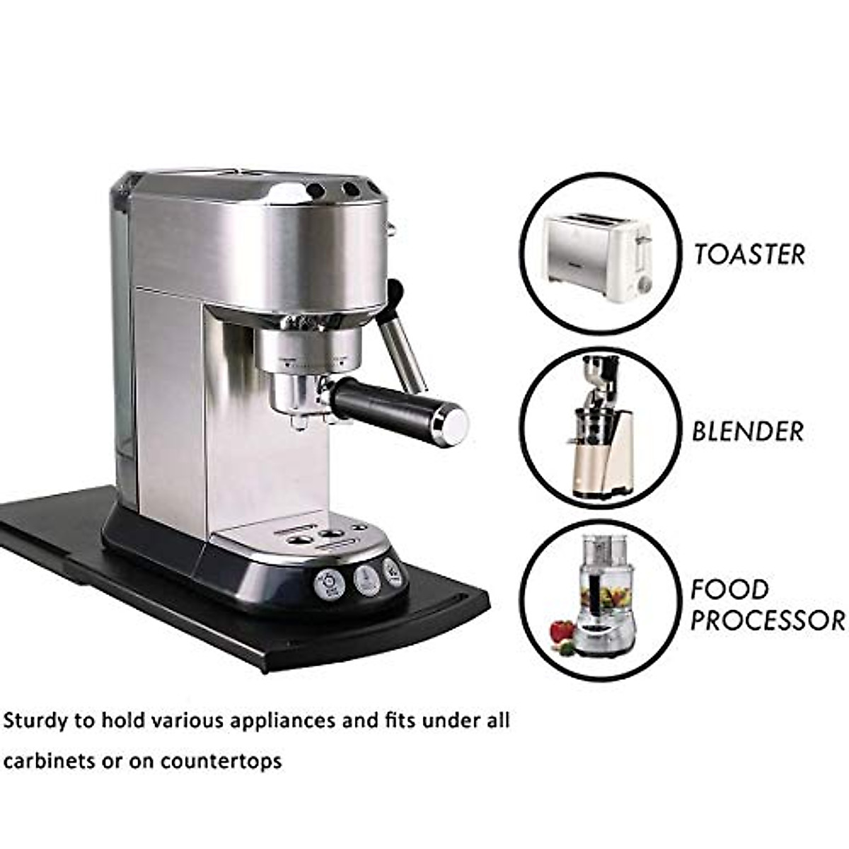 HauSun Kitchen Appliance Sliding Caddy Sliding Coffee Maker Tray Mat, Countertop Storage for Air Fryer Blender Stand Mixer Kitchen Appliances,Sliding Shelf with Smooth Rolling Wheels,2 Sets