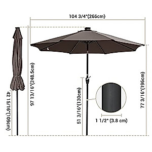 Yescom Solar Umbrellas Patio Umbrella 9 FT LED Umbrellas 32LED Lights Tilt and Crank Outdoor Table Umbrellas Chocolate