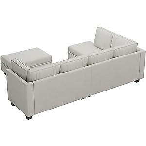 Belffin Velvet Sectional Sofa with Storage Ottoman Cream L Shaped Couch Sofa Convertible L-Shaped Sofa Beige