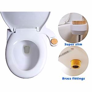 Toswin Left Handed Bidet Left Hand Bidet Ultra Slim Bidet Left Side Control Clear Rear Bidet Attachment for Toilet with Dual Front & Rear Nozzles and Adjustable Water Pressure -White Knob