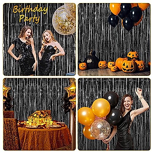 ACCEVO 3 Pack Black Foil Fringe Curtains Party Streamers 3.2ft x 8.2ft Door Streamer Tinsel Streamers Black Party Decorations Photo Booth for Halloween Holiday Celebration Party Decoration Supplies
