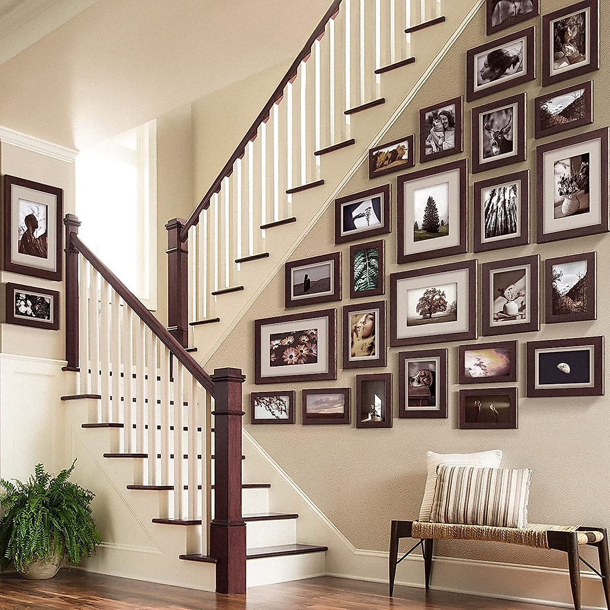 Picture Frame Set Wall Photo: 10 Variety Pack Rustic Wood Photo Frames with Real Glass and Mat Lightweight Matted Gallery Picture Frames Bulk for Wall or Tabletop Including 8x10 5x7 4x6 Walnut Brown