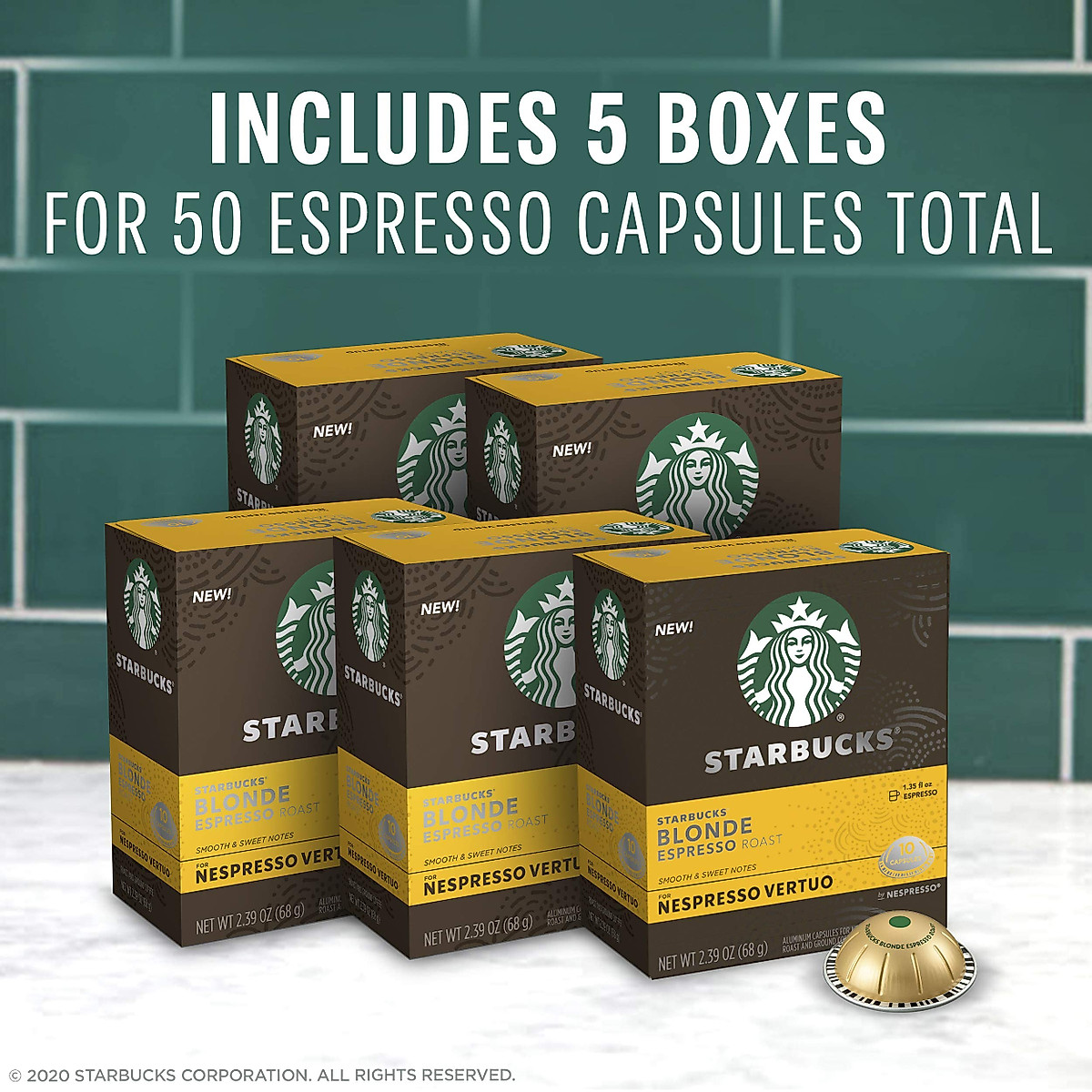 Starbucks by Nespresso Blonde Roast Espresso (50-count single serve capsules, compatible with Nespresso Vertuo Line System)