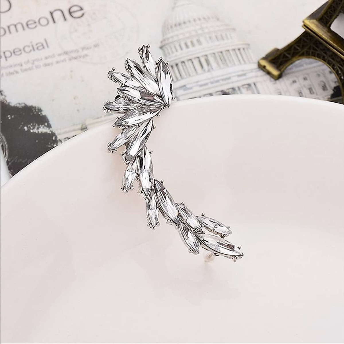 Crystal Leaf Climbers Crawler Jewelry Jacket Earrings Sparkly Zircon Pave Metal Ear Cuff Wrap Clip Stud Earring Climber Top Ear Clip for Women