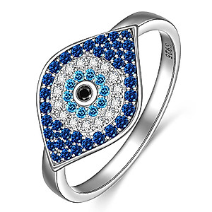Greek Evil Eye Ring Sterling Silver Protection Spiritual Turkish Blue All Seeing Evil Eye Rings for Women Amulet Sapphire Jewelry Gift Size 9