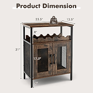 PETSITE Wine Bar Cabinet, Home Liquor Cabinet with Removable Wine Rack and Glass Holder, Coffee Bar Cabinet with Storage, Industrial Sideboard Buffet Cabinet with Mesh Doors for Kitchen