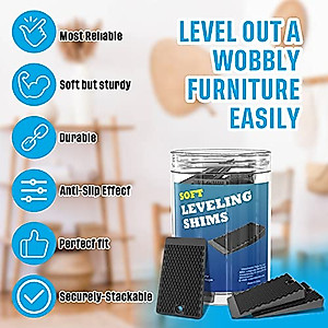 Furniture Levelers, 32 Piece Jar, Rubber Shims for Leveling, Black Wedge for Table Toilet Refrigerator Piano, Small Shims for Home Improvement and Work, Cuttable and Stackable