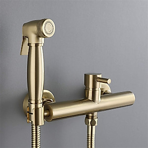 MINJING Bidet Faucet, Brushed Gun Grey Handheld Toilet Bidet Sprayer, Solid Brass Dual Handle Bidet Sprayer Shattaf Douche Kit,B Set