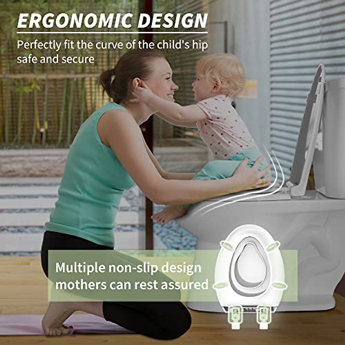 Toilet Seat with Toddler Seat Built in, Potty Training Toilet Seat, Magnetic Kids Toilet Seat, Slow Close, Thicken Plastic Easy to Clean, Removable and Never Loosen,Fits both Adults Child, White 18.5”