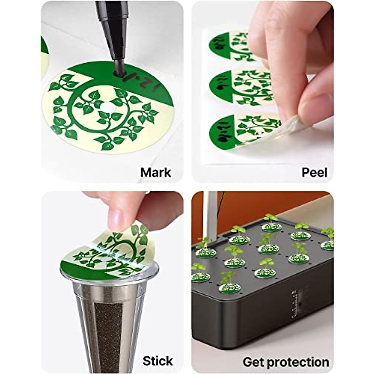 iDOO Hydroponics Garden Kit with 50pcs Plant Labels, 102pcs Seed Pot Stickers, 6pcs Cactus Covers
