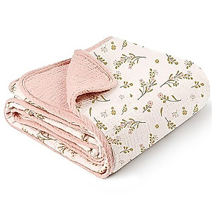 Toddler Blankets for Girls, Reversible Blanket 100% Cotton(Muslin) Baby Bed Blankets Super Soft Crib Blanket for Baby Infant Toddler 44"x47" (Pink Floral)