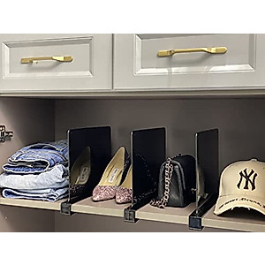 CY craft Acrylic Shelf Dividers for Closets,Wood Shelf Dividers, 4 PCS Black Shelf Separators,Perfect for Clothes Organizer and Bedroom Kitchen Cabinets Shelf Storage and Organization