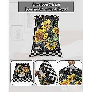 Sunflower Pillow Covers Standard Size Set of 2 20x26 Bed Pillow, Farmhouse Spring Floral Bee Rustic Black White Plaid Plush Soft Comfort for Hair/ Skin Cooling Pillowcases with Envelop Closure