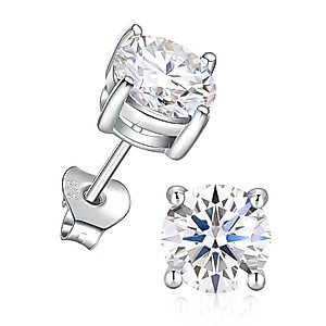 SILVERNANA 925 Sterling Silver Moissanite Stud Earrings 1.2ct Round Cut Moissanite Diamond Earrings for Women