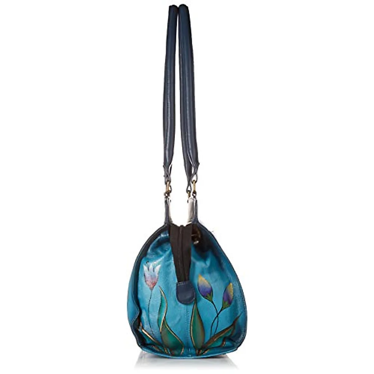 Anna by Anuschka Genuineleatherlarge Satchel Shoulder Bag Hand-Painted Original Artwork, Turkish Garden Denim