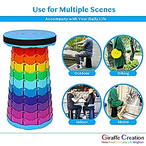 Giraffe Creation Upgraded Folding Stool, Heavy Duty Collapsible Telescoping Stool with Load Capacity 400lbs, Portable Retractable Stool for Camping Fishing Hiking BBQ, Rainbow