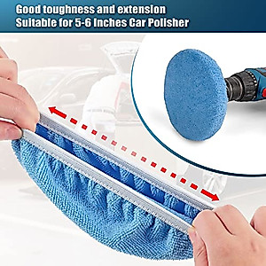 POLIWELL 12Pack Polishing Bonnet Pads 5-6 Inch Buffer Pad Cover- 8pcs Microfiber Buffing Bonnets, 2pcs Woollen Waxing Pads, 2pcs Soft Coral Fleece Pads for Car Polisher