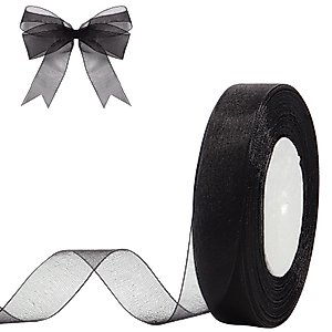 Hiswan 3/4 inch Sheer Organza Ribbon 50 Yards Black Chiffon Ribbon for Gift Wrapping Christmas Halloween Decoration Wedding Bouquet Crafts