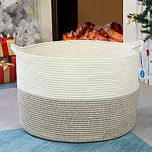 Casaphoria XXXLarge Cotton Rope Basket 21.7" x 21.7" x 13.8" Woven Laundry Blanket Basket Basket with Handle Storage Comforter Cushions Thread Laundry Hamper