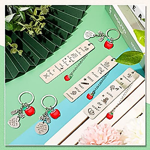 Hinly 12 Pcs Teacher Keychain and Bookmark Teacher Appreciation Gift Set for Women Men 6 Teacher Keychain and 6 Teacher Bookmark, End of Year Thank You Gifts for Teacher