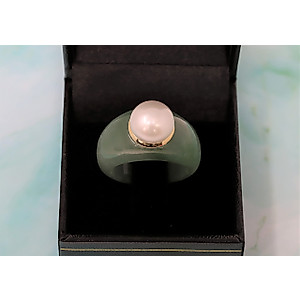 KOKAV 14K Yellow Gold with Jade and 10 mm Freshwater Pearl Statement Ring (5)