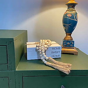 Decorative Books for Home Decor, White Faux Books for Decoration, Rustic Farmhouse Stacked Display Books with 52in Wood Bead Garland for Coffee Tables Living Room, (HOME SWEET HOME)