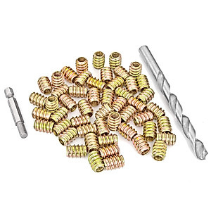 PGMJ 80 Pcs M6 Wood Nut Inserts - Metal Headless Hex Socket Drive Threaded Inserts Screws Assortment, Metric Bolt Fastener Connector for Wood Working Tools and Accessories (M6x15mm-H)
