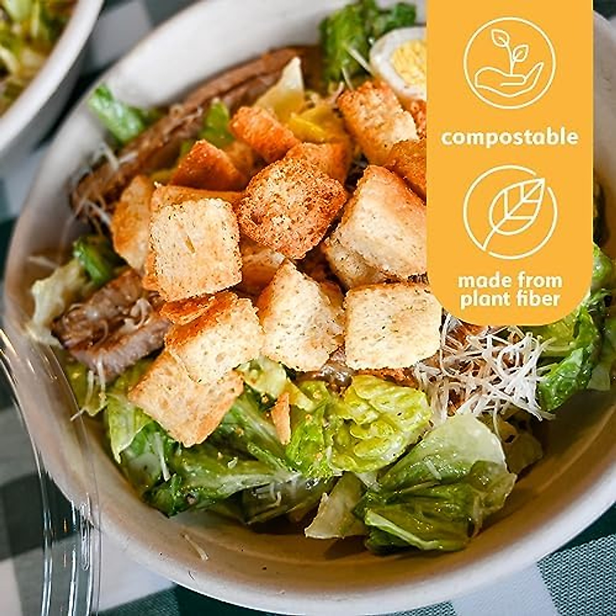 Earth's Natural Alternative 100% Compostable Paper Bowls [32oz 50 Pack] Soup Bowls, Pasta, Cereal, Salad, Ice Cream, Disposable Bamboo Large Bowls, Biodegradable, Unbleached