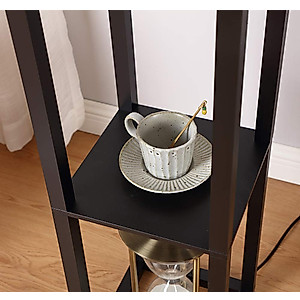 HomeFocus - Floor Lamp,Shelf Floor Lamp with LED Bulb,Display Shelves Floor Lamp,Floor Lamp for Living Room,Floor Lamp for Bedroom,White Linen Shade,Wood,Black
