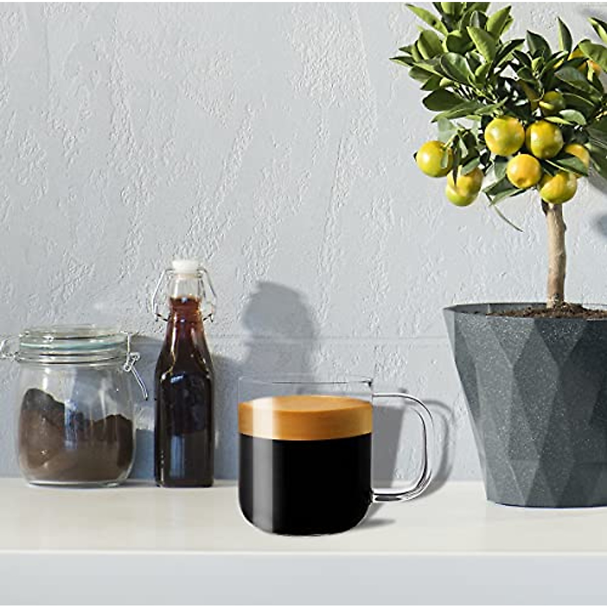 Aquach Glass Mugs 16 oz Set of 2, Large Clear Glass Cup with Handle for Hot/Cold Coffee Tea Beverage, Thicker Quality