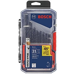 BOSCH BL21A 21-Piece Assorted Set Black Oxide Metal Drill Bits with Included Case for Applications in Light-Gauge Metal, Wood, Plastic