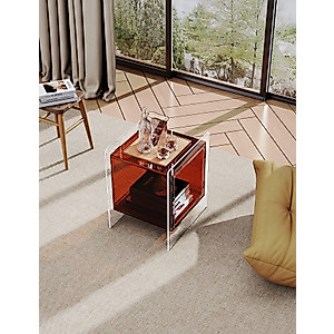 solaround Acrylic Nightstand Colorful Bedside Table with Open Storage Shelf,Clear Side Table for Living Room (1, Dark Brown)