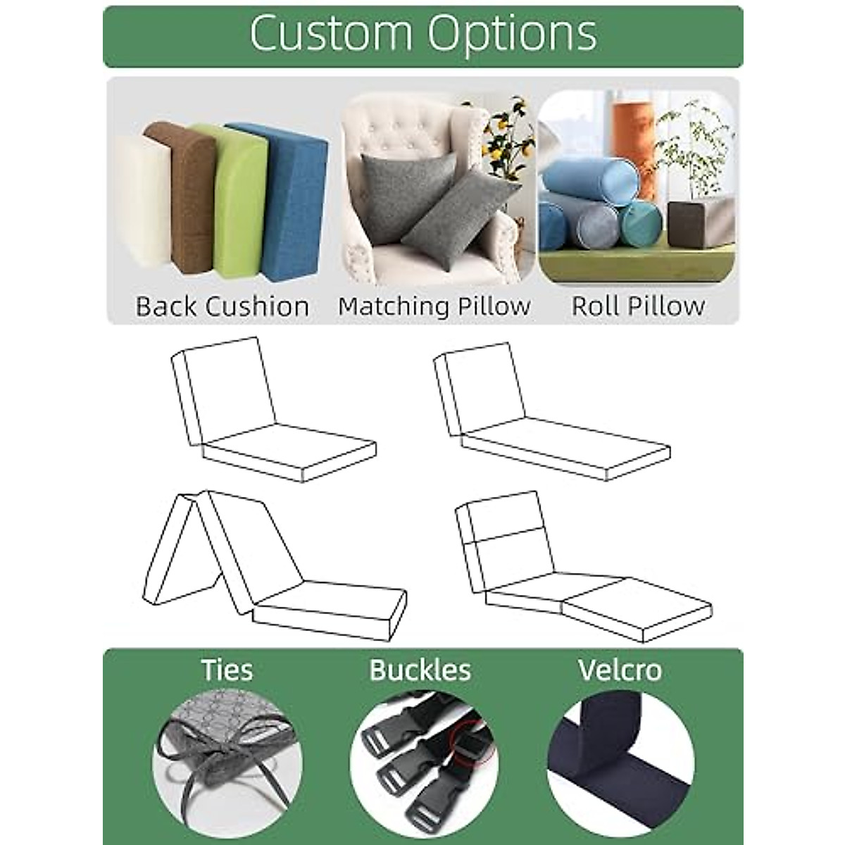 SINCERE Custom Sized Bench Cushion Pad, Bay Window Pillow, Seat & Back Cushion Replacement for Sagging Sofa, Couch Booster Foam Cushions Chair Pads, Indoor Outdoor Daybed RV Camper Van Cushions