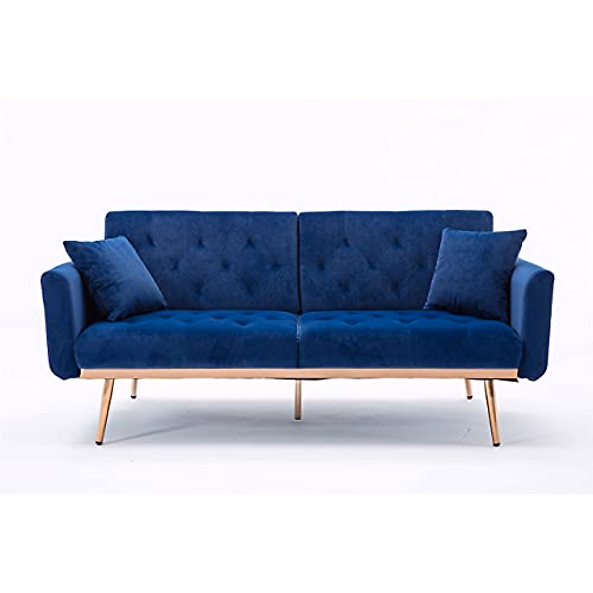 Velvet Mini Sofa, Accent Sofa, Modern Folding Couch, Sofa Bed for Living Room, Loveseat Sofa with Rose Gold Metal Feet (Navy)