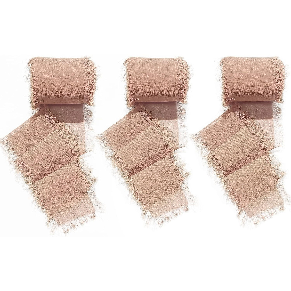 Maclemon Handmade Fringe Dusty Rose Nude Pink Mauve Chiffon Silk Ribbon 3 Rolls 2" x 7Yd Ribbons Set for Wedding Invitations,Bridal Bouquets,Gifts Wrapping,DIY Crafts