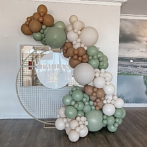 Sage Green Tan Balloon Arch Kit - 134Pcs Retro Olive Green Brown and Nude Neutral Latex Balloons Garland for Baby Shower Gender Reveal Jungle Safari Woodland Theme Birthday Party Decorations Supplies