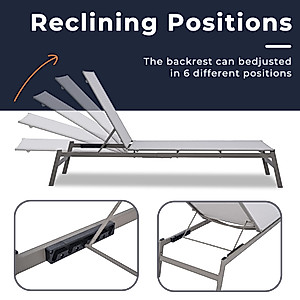 HAPPATIO Patio Chaise Lounge,Patio Lounge Chair with Breathable Textilene Fabric,All Weather Outdoor Chaise Lounge,Outdoor Lounge Chairs for Patio Backyard Porch Garden Poolside(Light Gray)