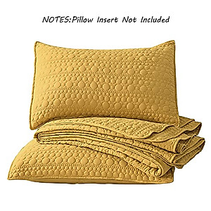 Quilt Set Queen Size Yellow, Classic Geometric Spots Stitched Pattern, Pre-Washed Microfiber Coverlet Ultra Soft Lightweight Quilted Bedspread for All Season, 3 Pieces