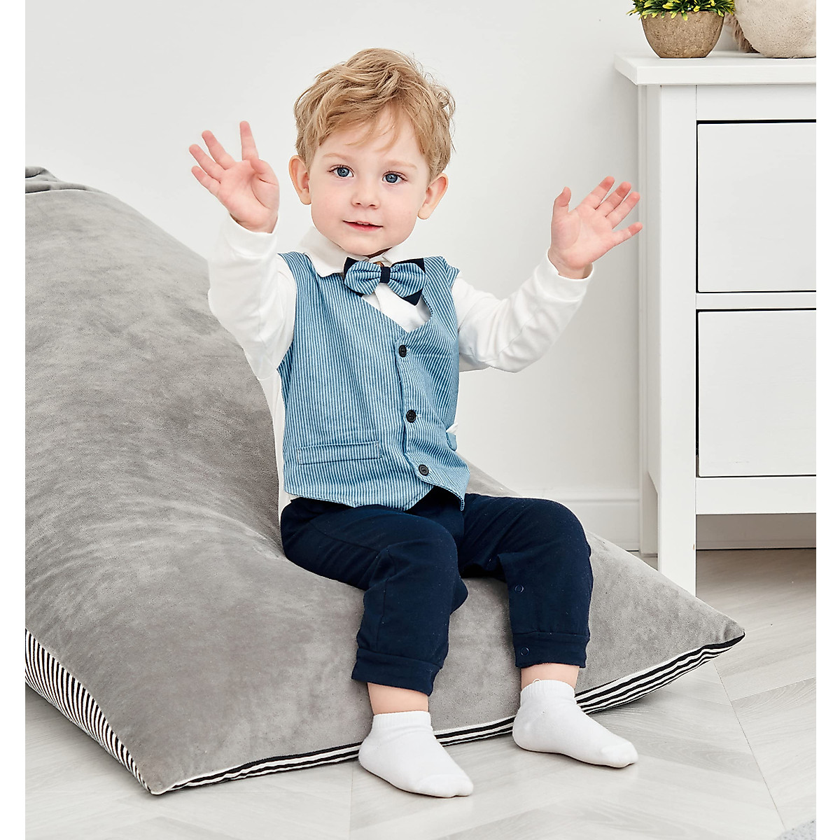 Feidoog Newborn Gentleman One Piece Long Sleeve Baby Boys Gentleman Formal Tuxedo Outfit Suit,Blue,0-3M